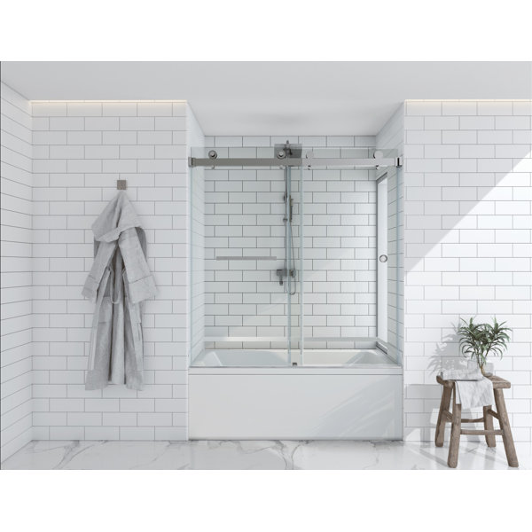 iGlass Shower Door 56"-60" W X 60" H Bypass Frameless Tub Door | Wayfair